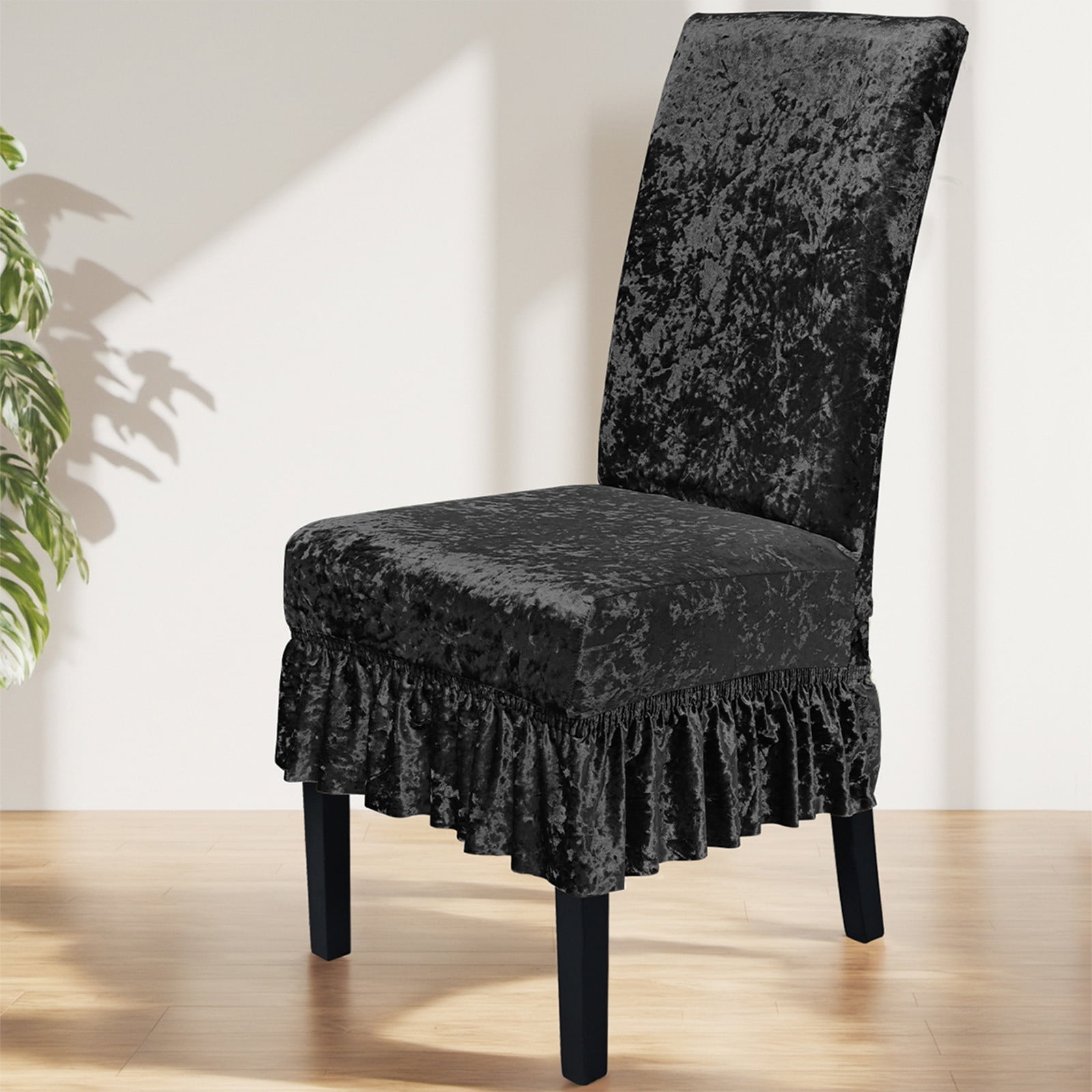 DwellJoy Thickened Stretchy Velvet Chair Cover with Skirt, High-Back ...