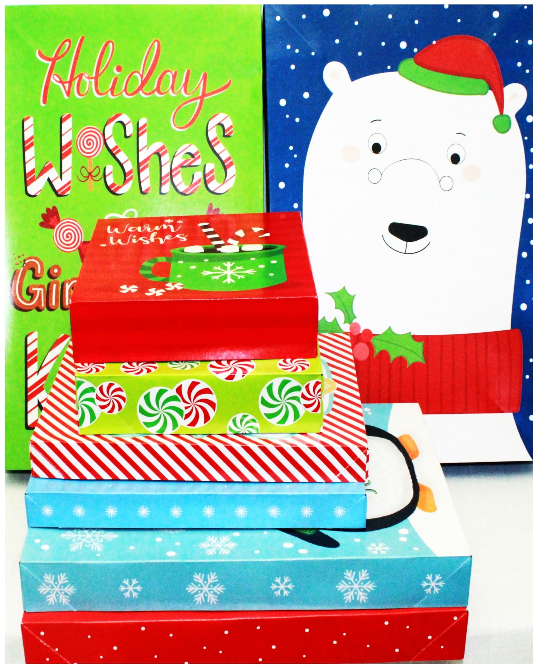 Dwellacy Christmas Gift Boxes with lids 8 Pcs Xmas Designs - 2 robe 2 ...