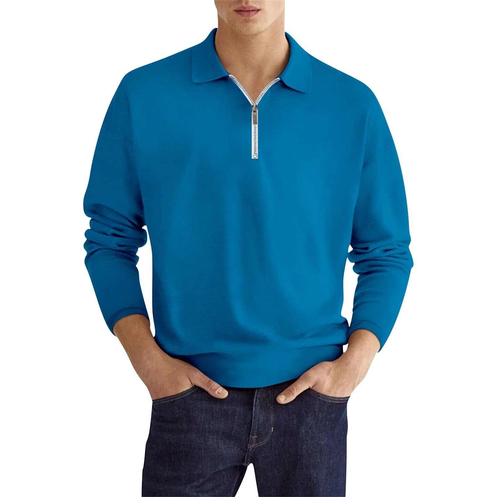 Dwellia Men's Quarter Zip Up Pullover Mock Neck Sweater Long Sleeve Cotton Polo Shirt Casual ...