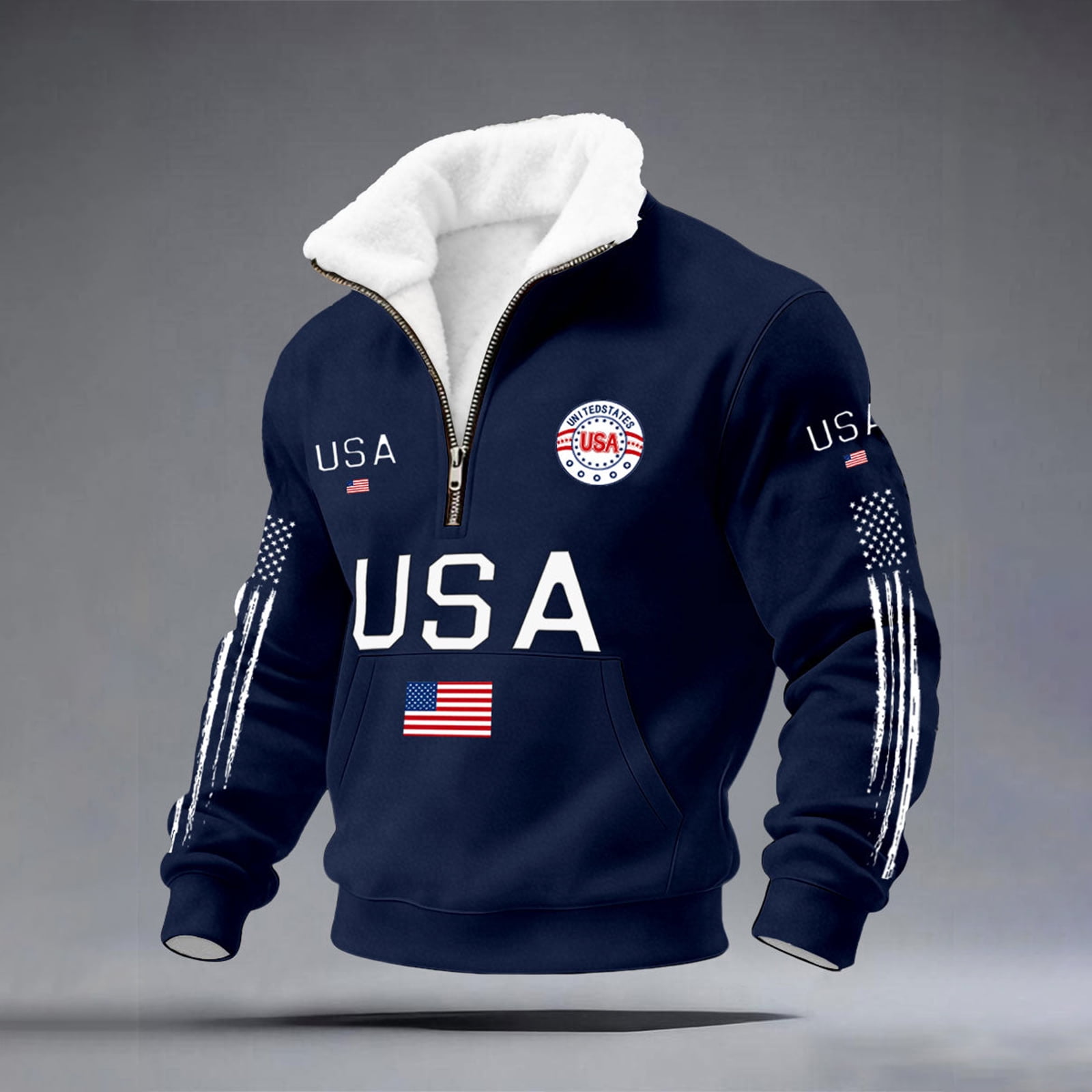 Dwelliawo 1/4 Zip Men's American Flag Waffle Knit Sweatshirt 250th ...