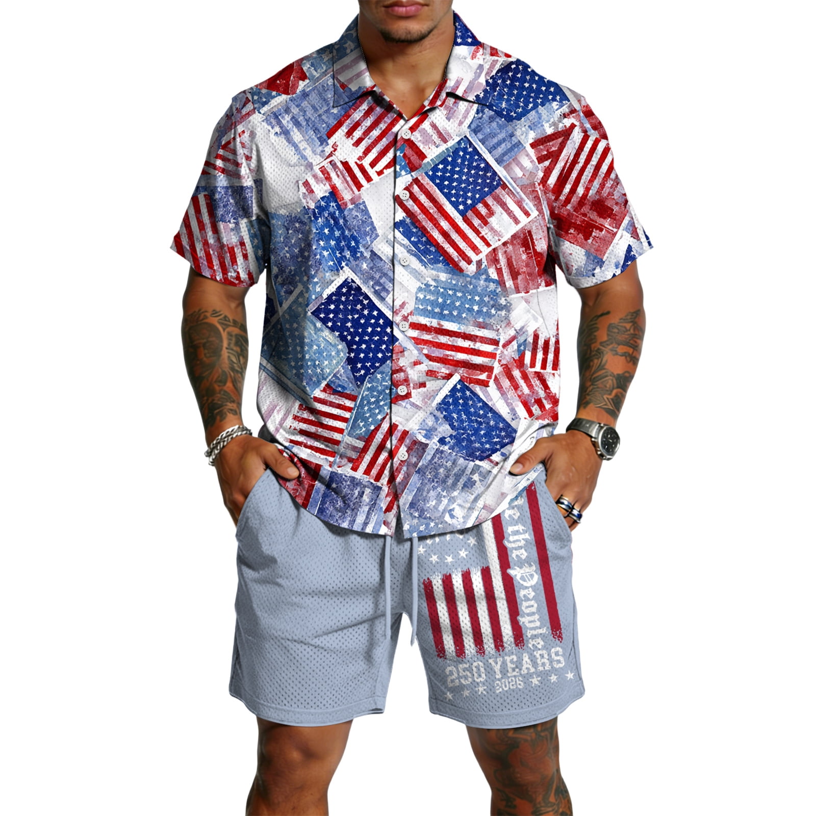 Dwelliawo 250 Anniversary USA Shirt Mens Short Sets 2 Piece Outfits ...