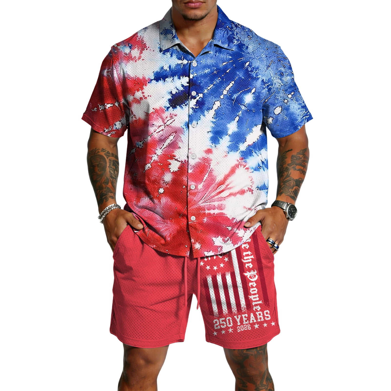 Dwelliawo 250 Anniversary USA Shirt Mens Short Sets 2 Piece Outfits ...