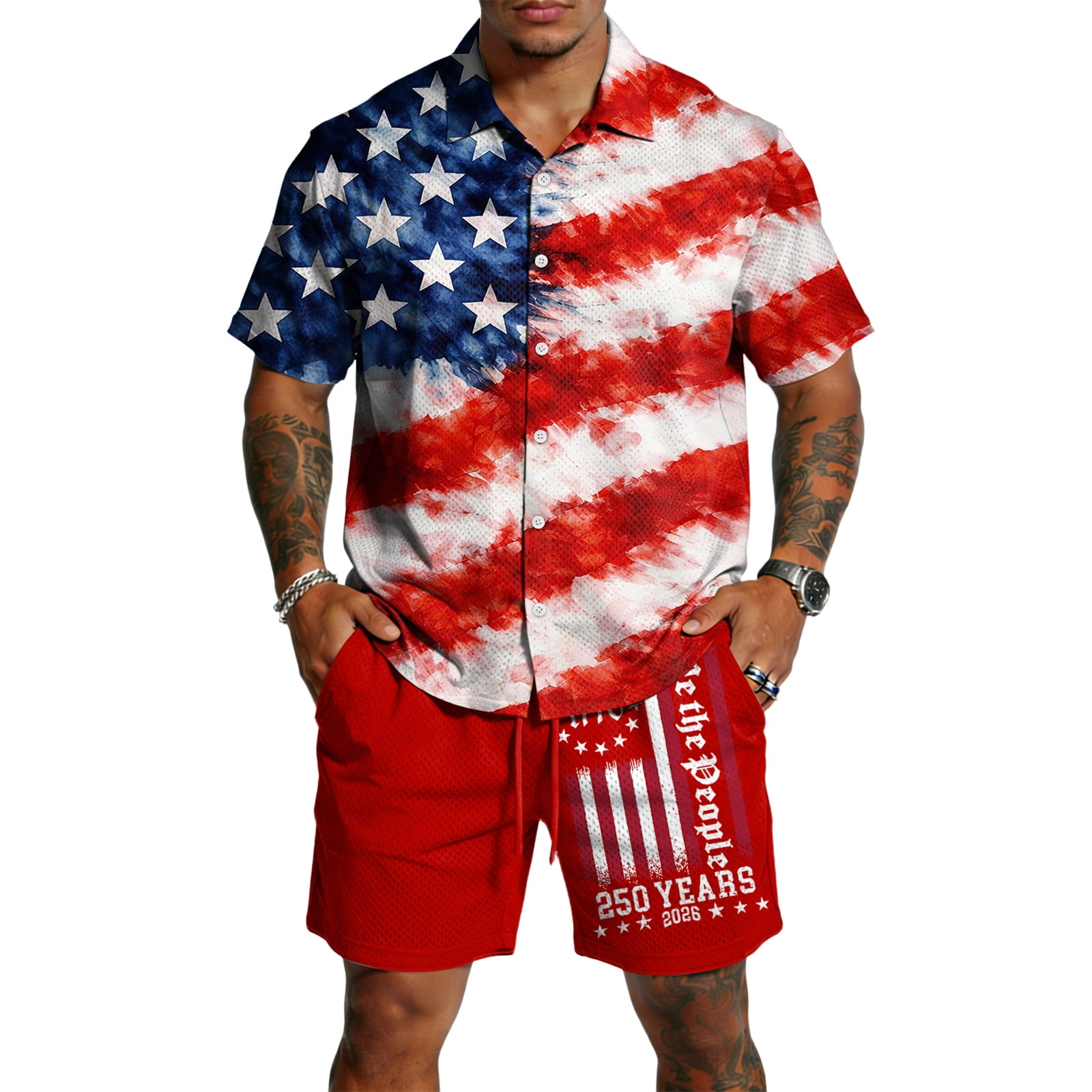 Dwelliawo 250 Anniversary USA Shirt Mens Short Sets 2 Piece Outfits ...