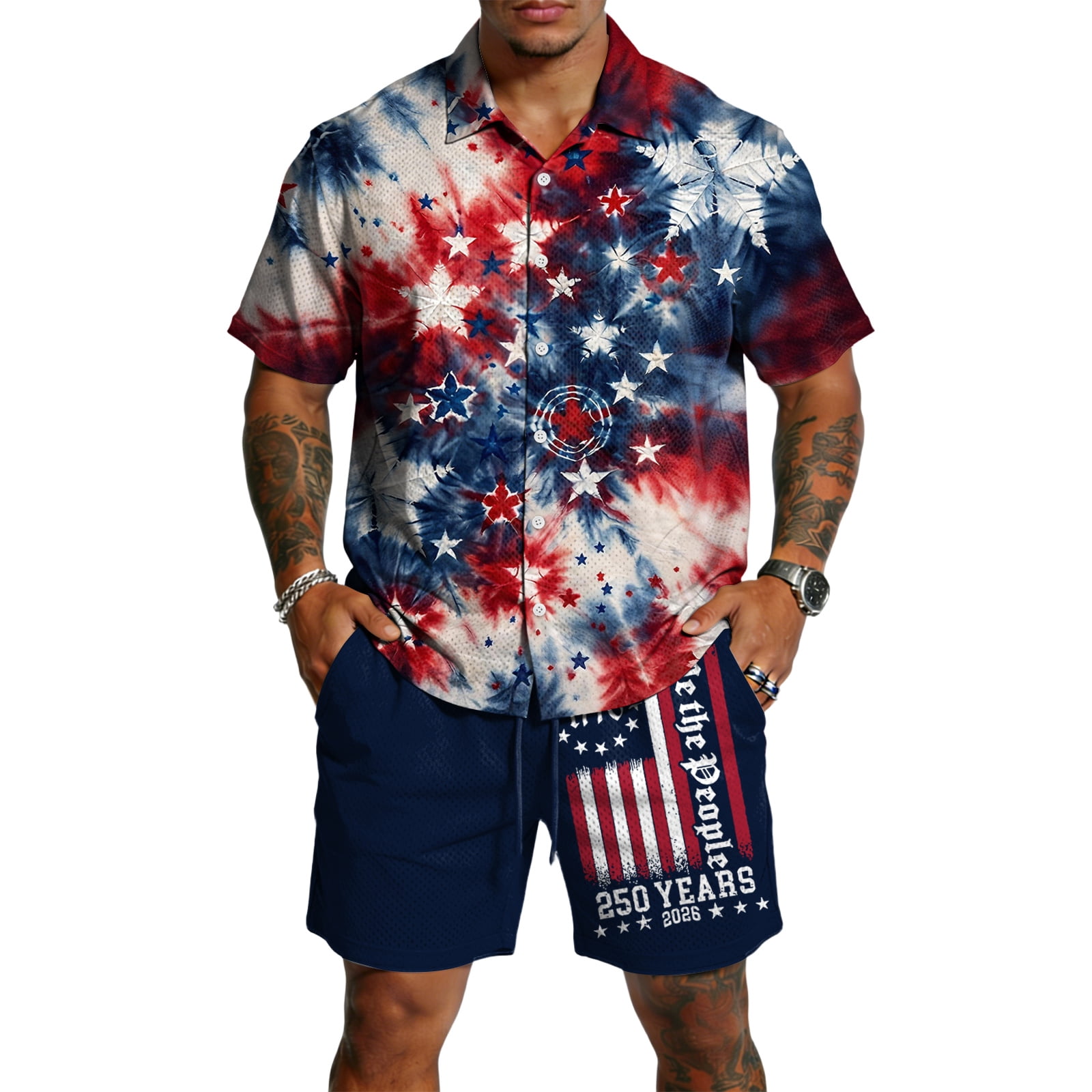 Dwelliawo 250 Anniversary USA Shirt Mens Short Sets 2 Piece Outfits ...