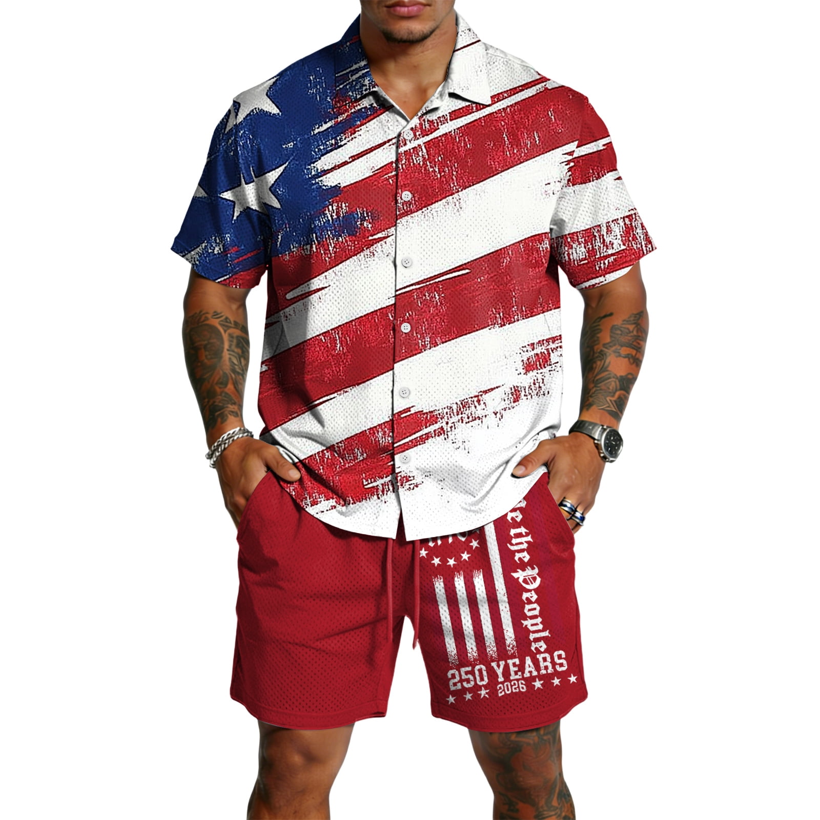 Dwelliawo 250 Anniversary USA Shirt Mens Short Sets 2 Piece Outfits ...