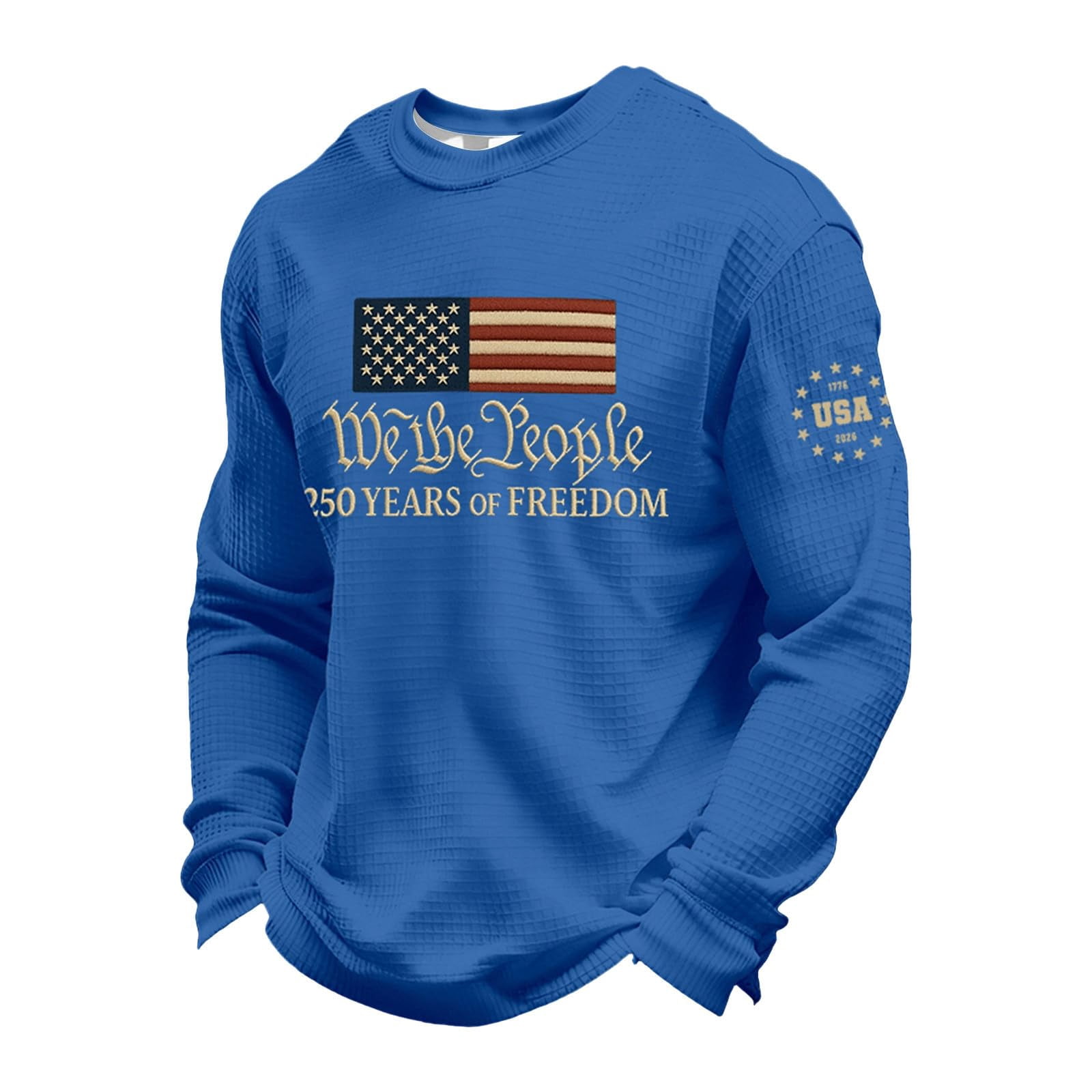 Dwelliawo 250th Anniversary Usa Shirt Men Waffle Crewneck Tops American ...