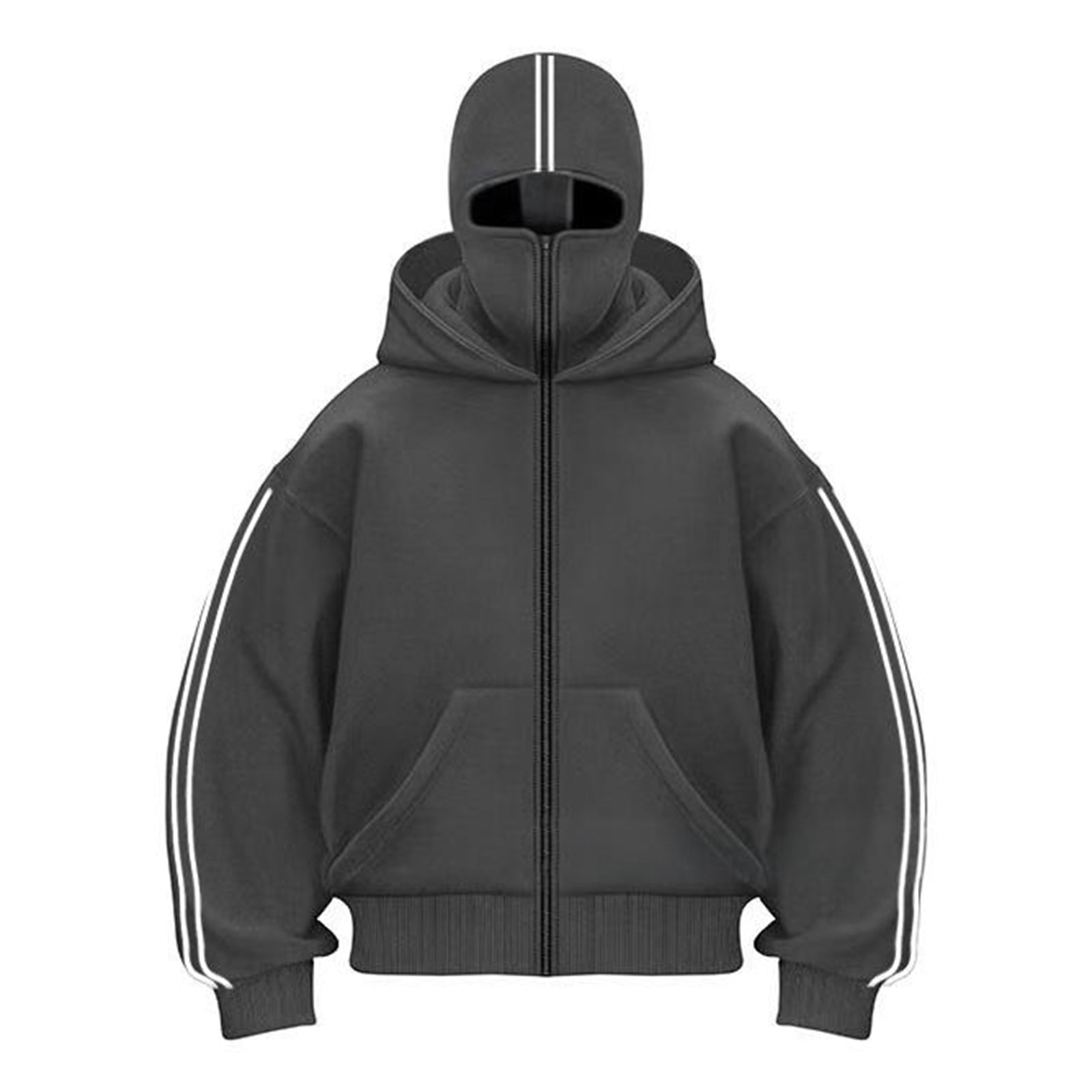 Dwelliawo Balaclava Jacket for Men Zip Up Fashion Double Layered Hoodie ...