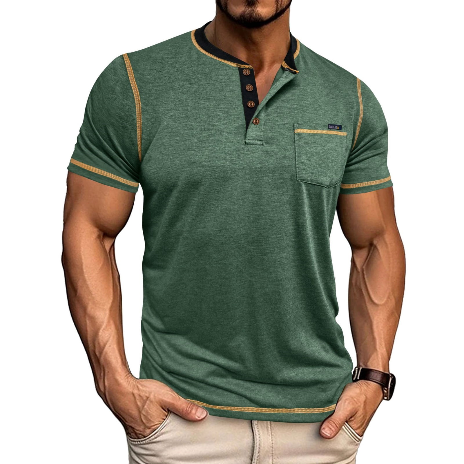 Dwelliawo Button Shirts for Men Henley Short Sleeve Shirts Casual Loose ...