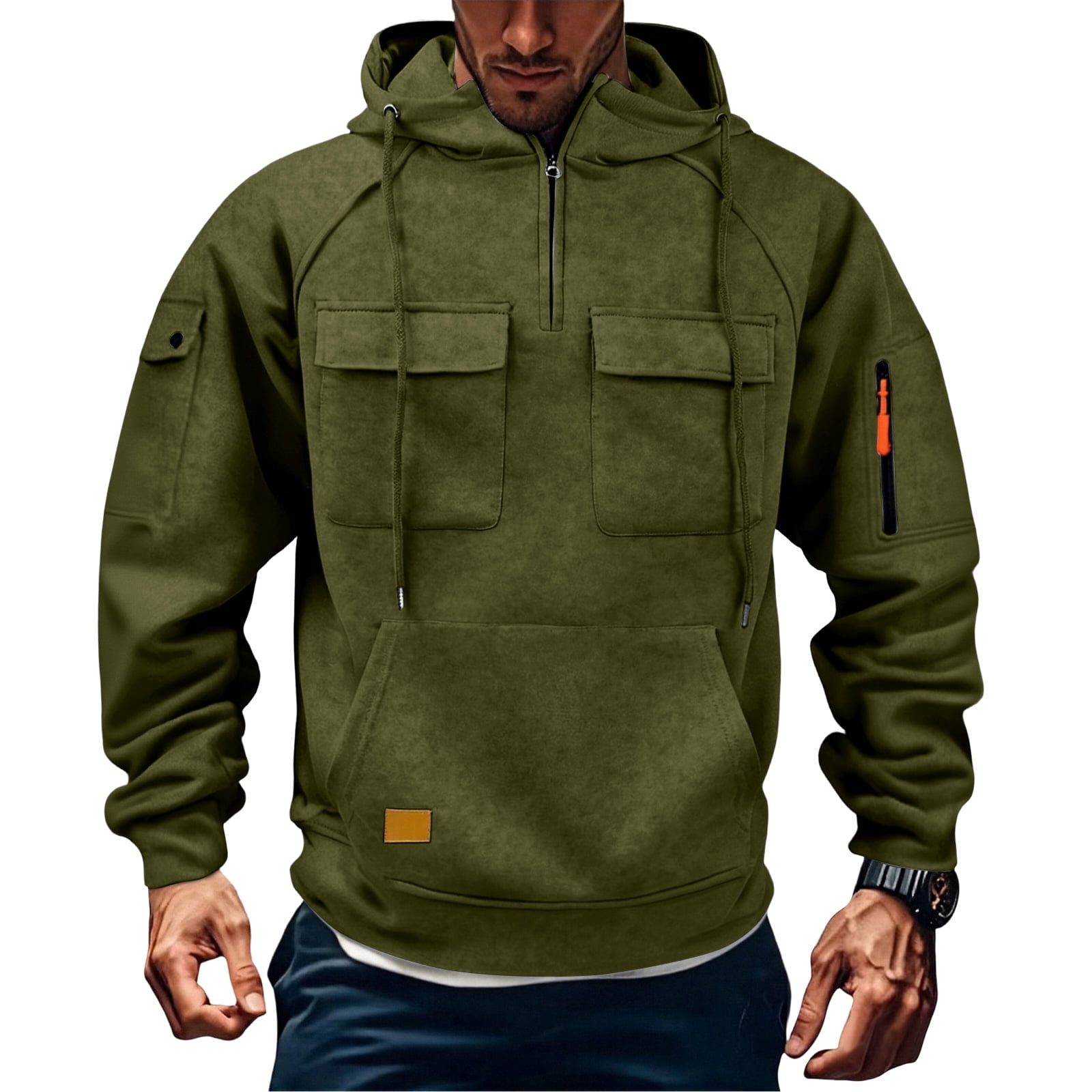 Dwelliawo Cargo Hoodies for Men Tactical Hoodie 1/4 Zip Cargo Pullover ...