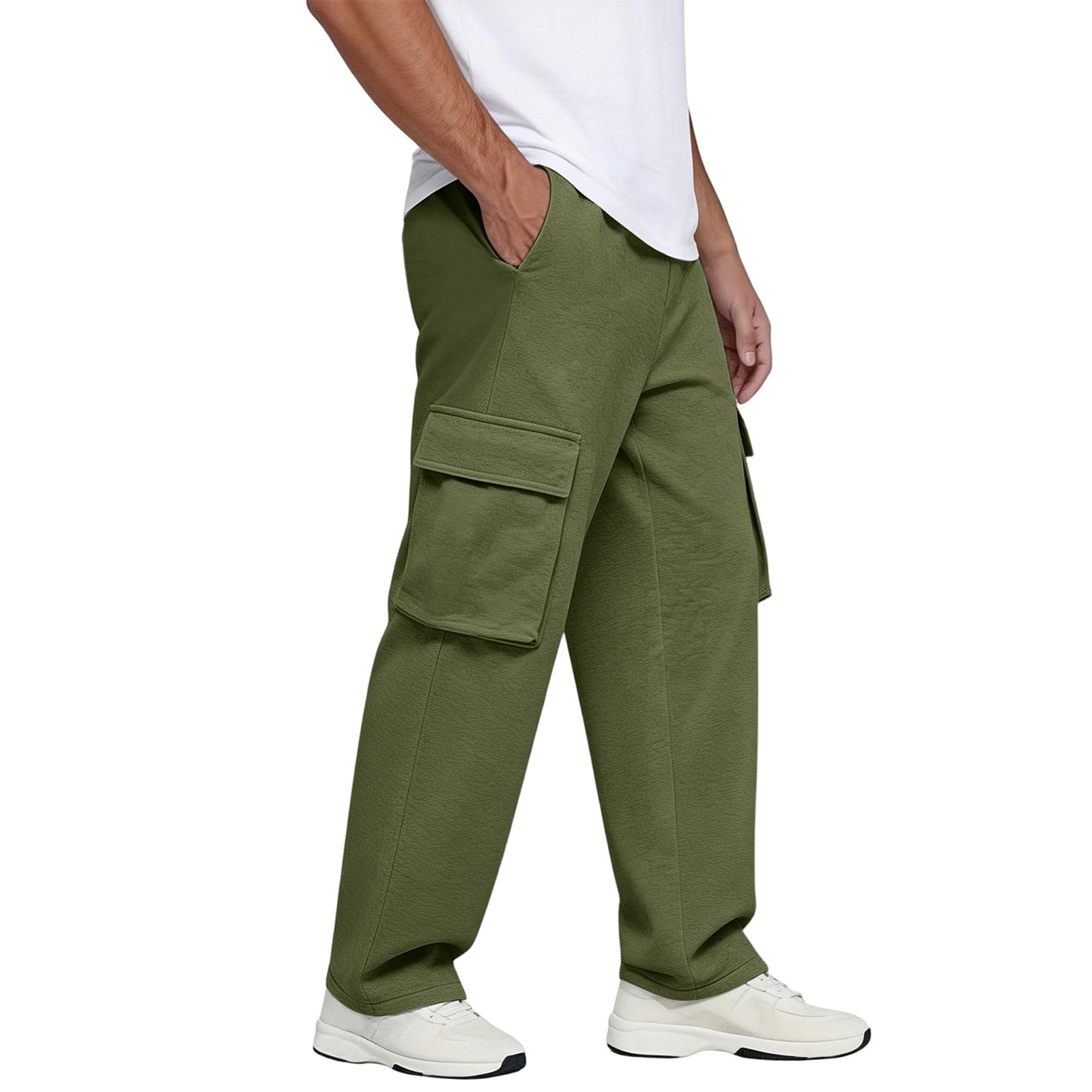 Dwelliawo Cargo Pants for Men Casual Work Straight Leg Pants Drawstring ...