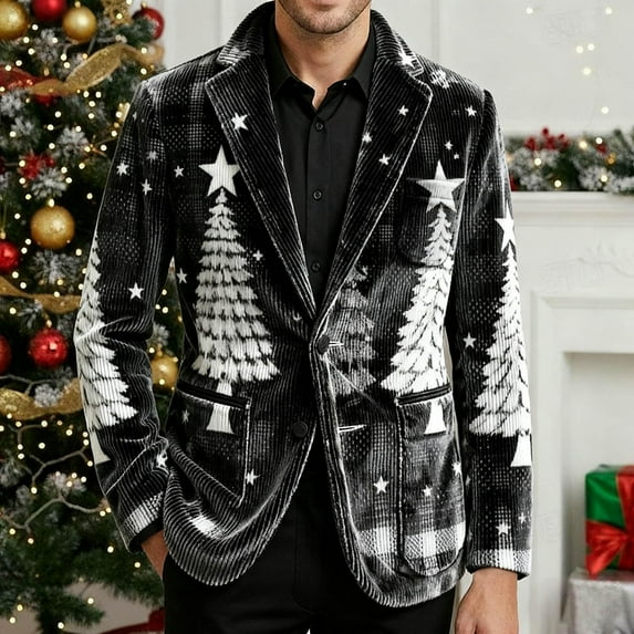 Dwelliawo Christmas Blazer Men Santa Xmas Graphic Suits One Button ...