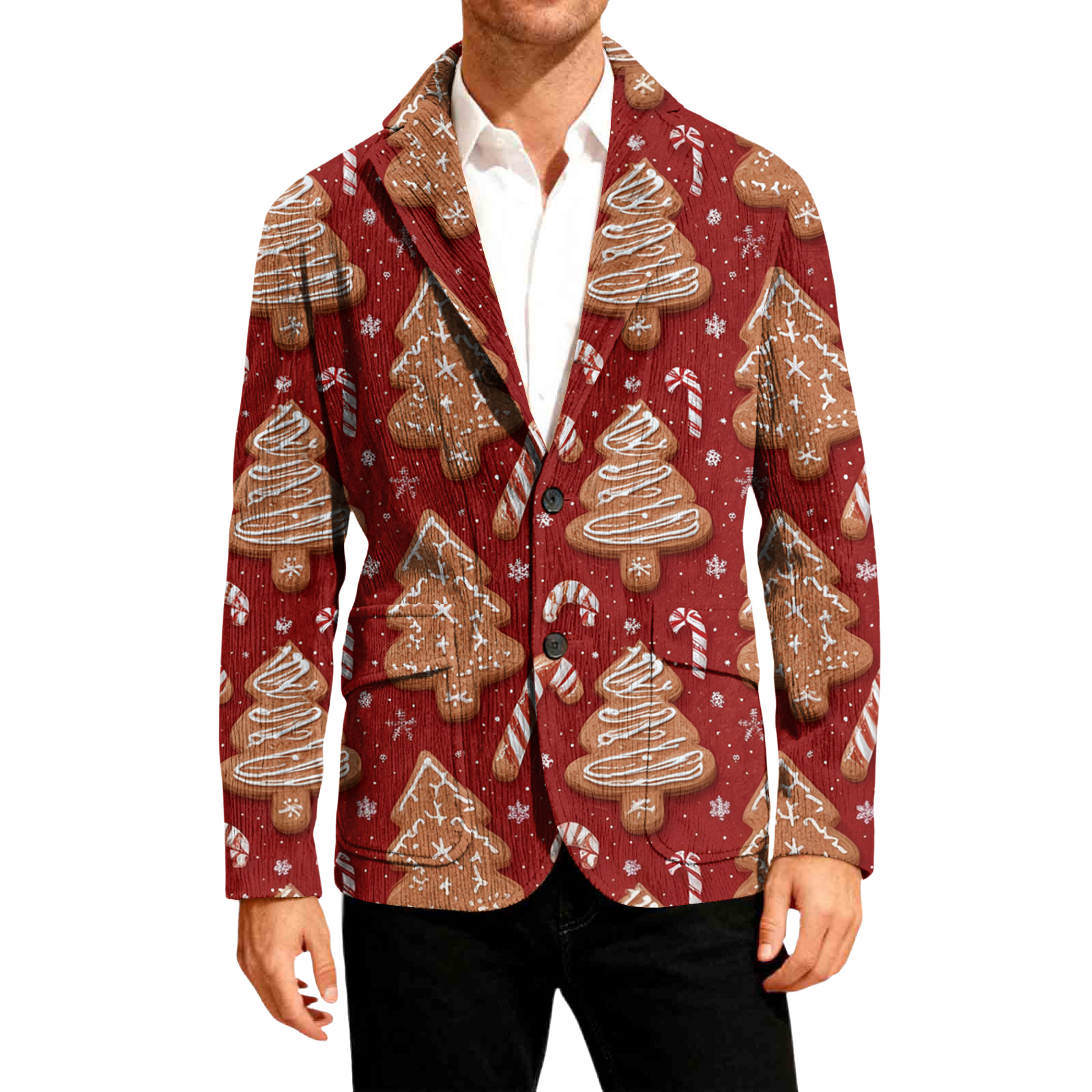 Dwelliawo Christmas Blazer for Men Santa Xmas Print Suit Corduroy ...