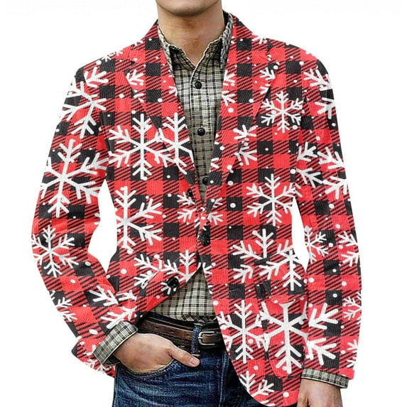 Dwelliawo Christmas Blazer Men Santa Xmas Print Suits Single Breasted ...