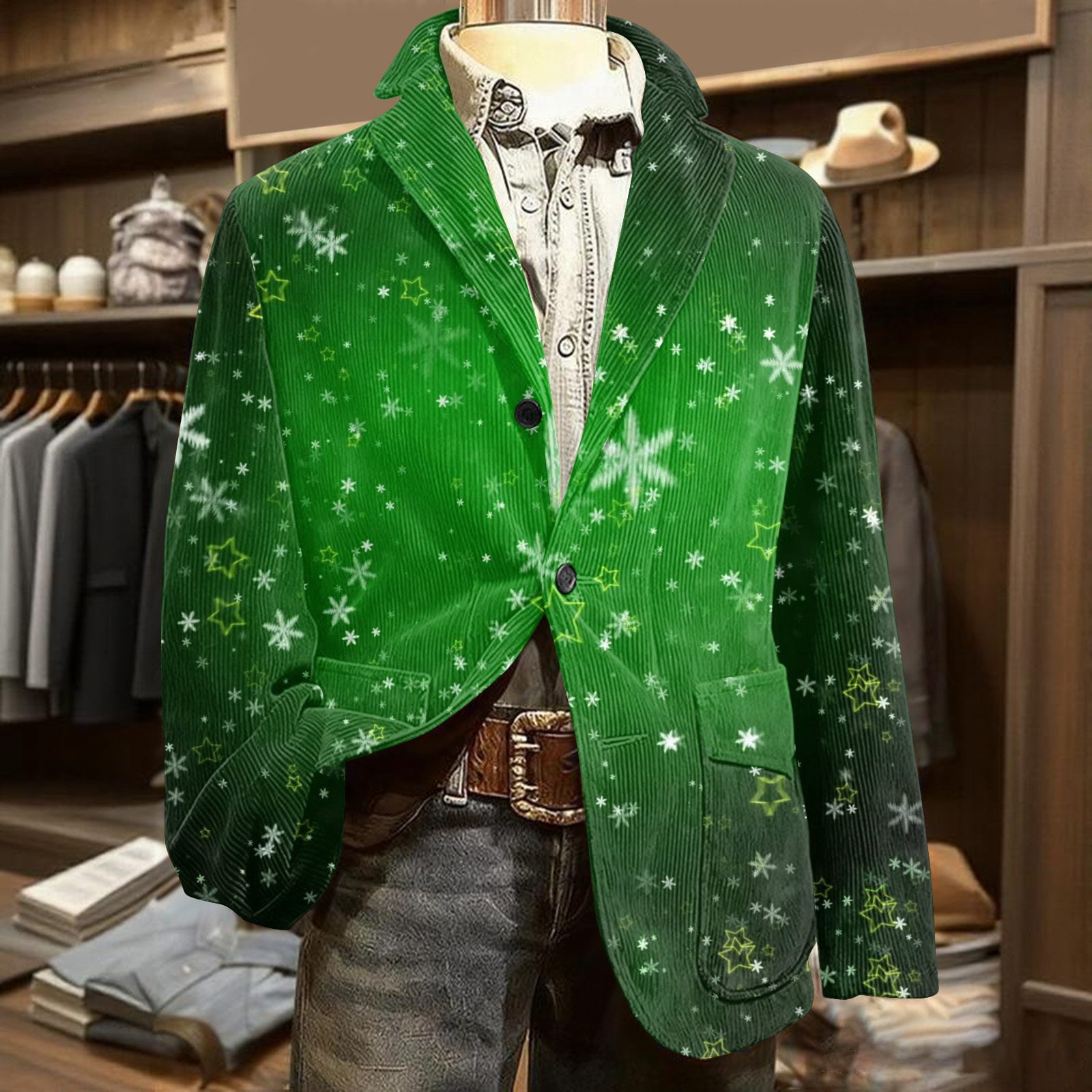 Dwelliawo Christmas Blazer for Men Ugly Xmas Print Suits Single ...