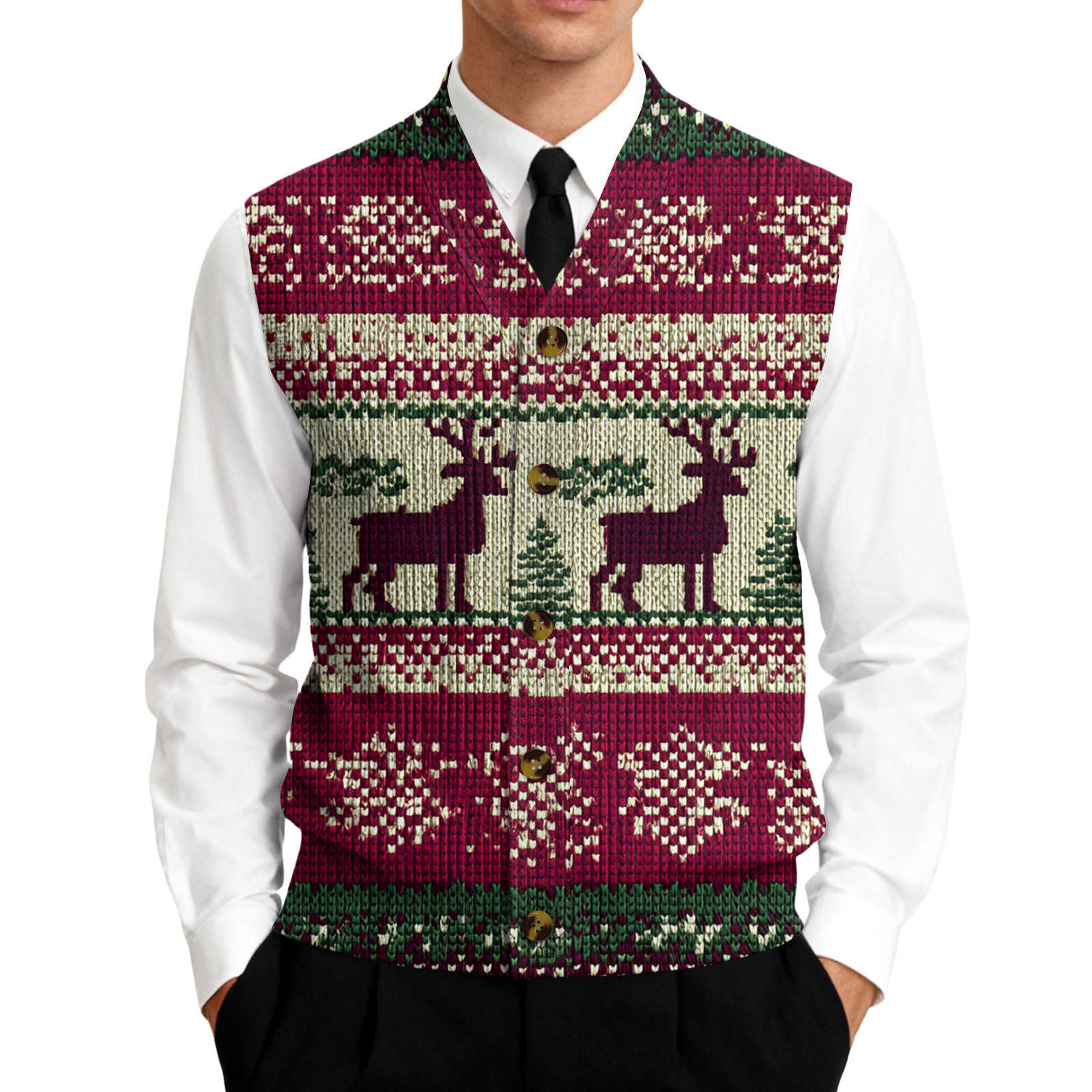 Dwelliawo Christmas Mens Sweater Vest Business Knitted V Neck Pullover ...
