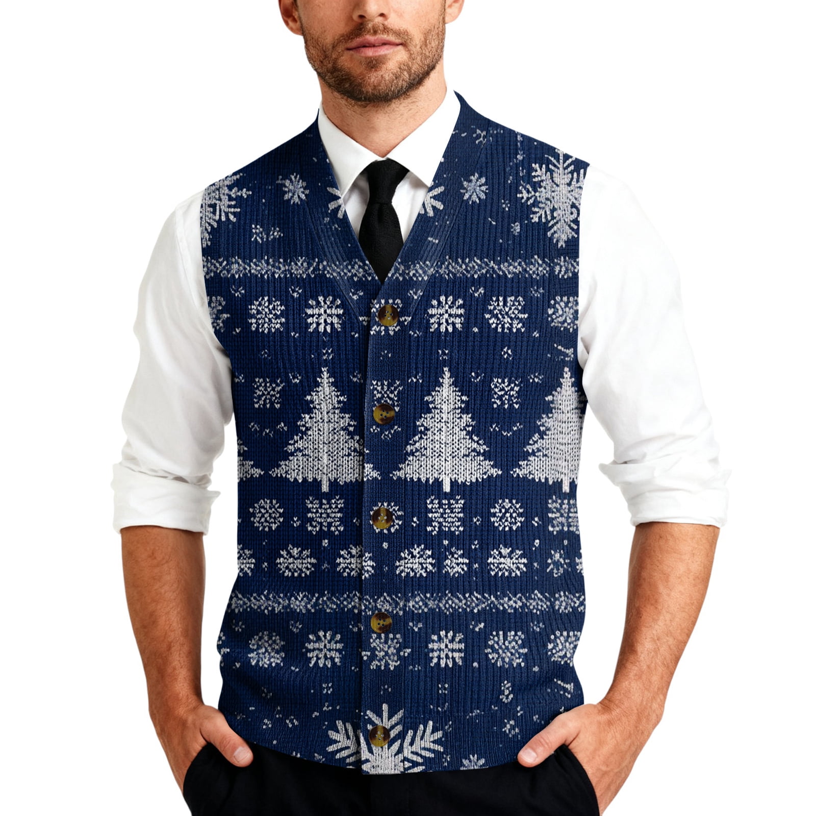 Dwelliawo Christmas Mens Sweater Vest Business Sleeveless Xmas Ribbed ...