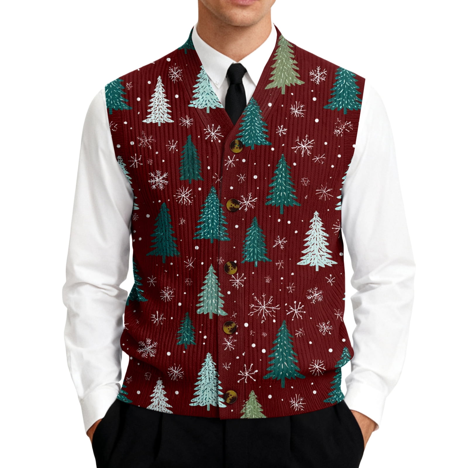 Dwelliawo Christmas Mens Sweater Vest Warm V Neck Sleeveless Xmas ...