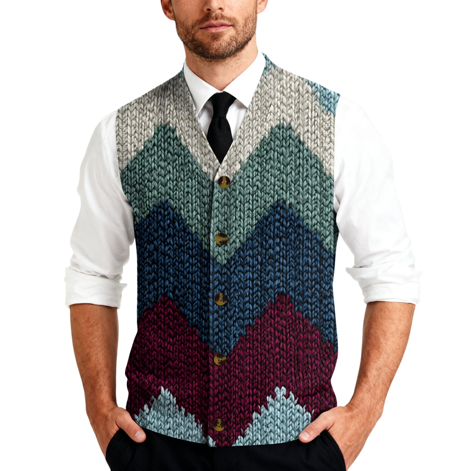 Dwelliawo Christmas Sweater Vest Men Business Ribbed V Neck Sweaters ...