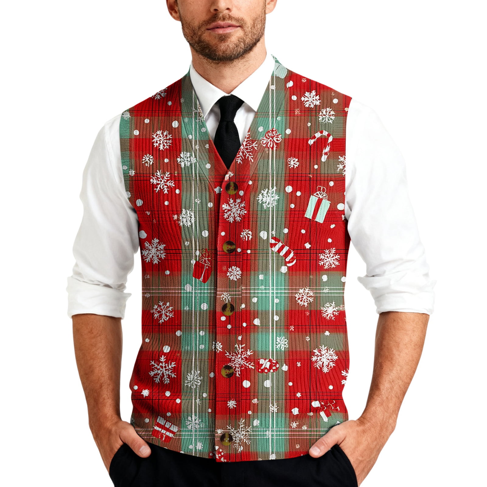 Dwelliawo Christmas Sweater Vest Men Warm Knitted Ribbed Pullovers ...