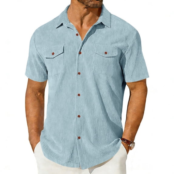 Dwelliawo Corduroy Shirt Men Casual Fashion Dress Shirt Summer Corduroy ...