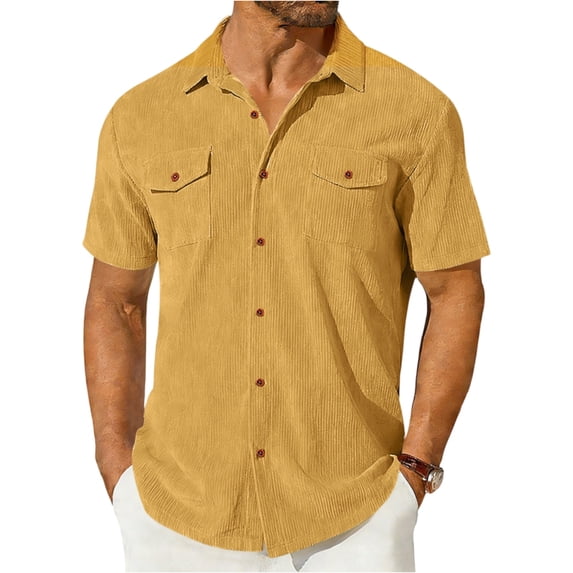 Dwelliawo Corduroy Shirts for Men Casual Fashion Dress Shirts Summer ...