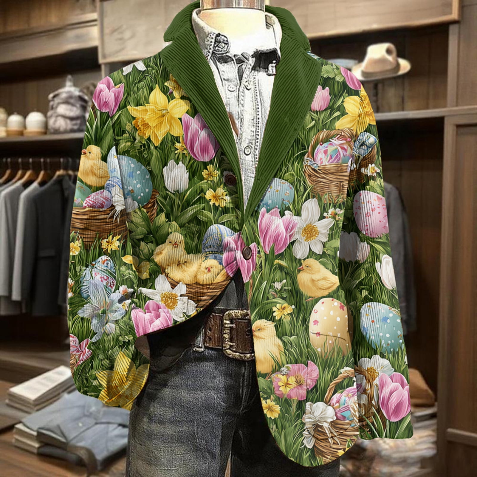 Dwelliawo Easter Corduroy Blazer Men Tweed Graphic Printed Wear Long ...