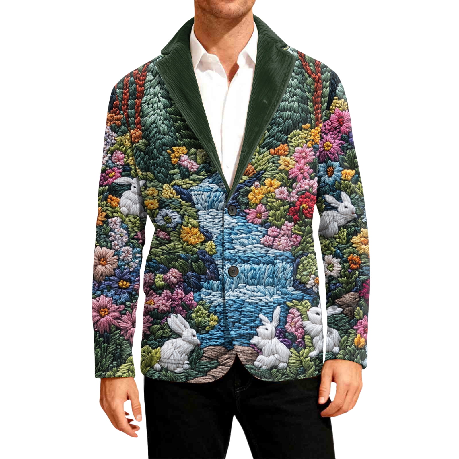 Dwelliawo Easter Men's Casual Corduroy Blazer Slim Fit Sport Long ...