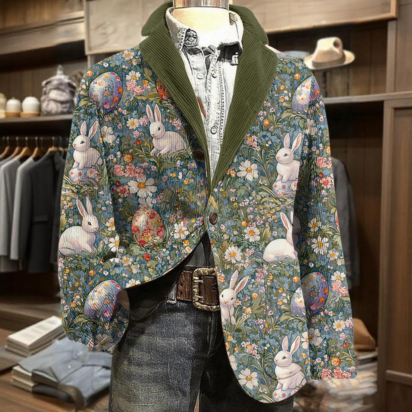 Dwelliawo Easter Mens Casual Blazer Casual Graphic Printed Wear Long ...