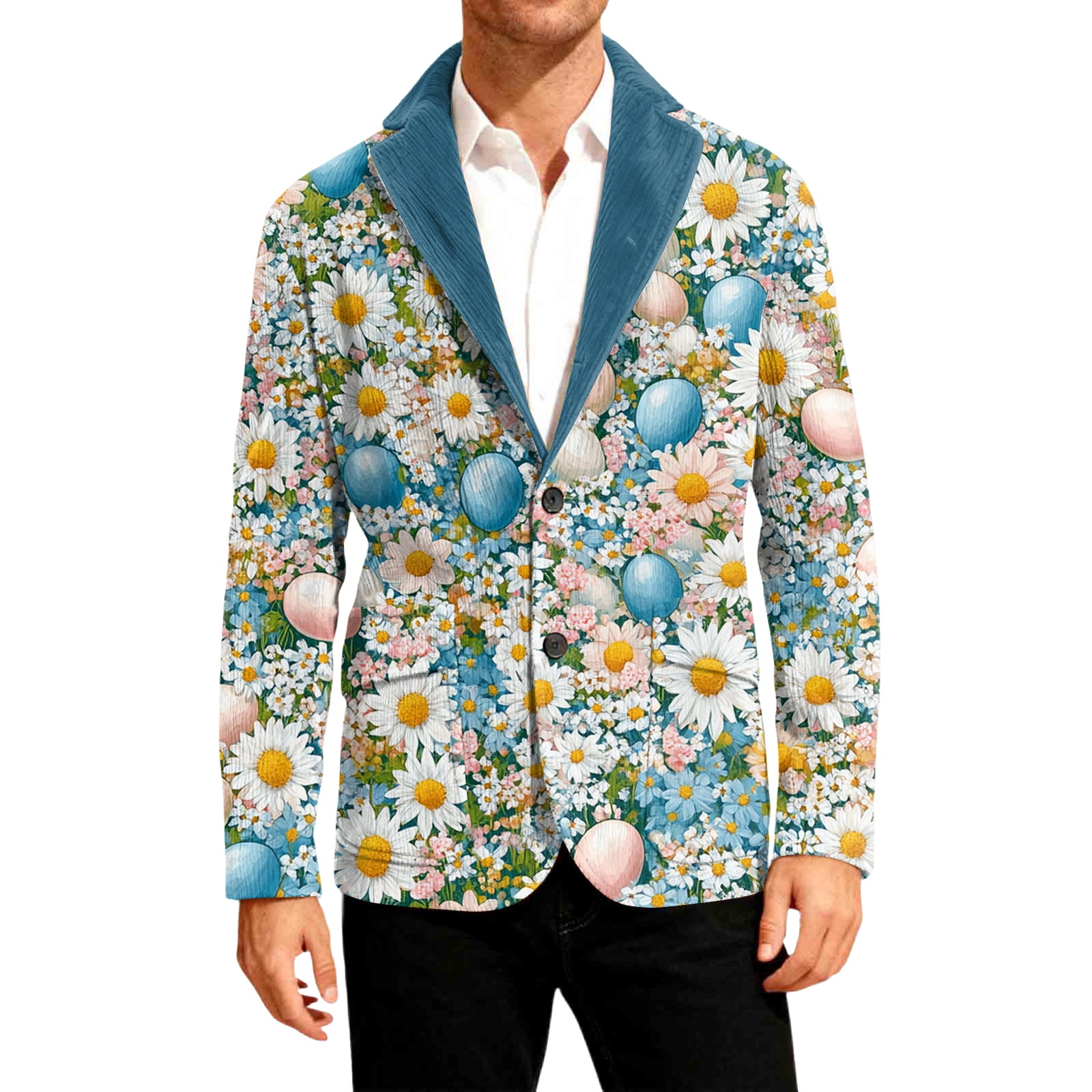 Dwelliawo Easter Mens Casual Blazer Formal Graphic Printed Wear Long ...