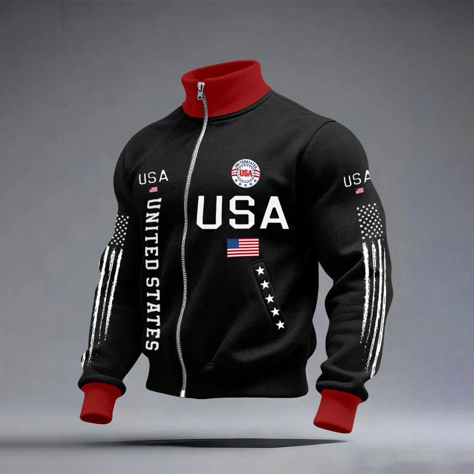 Dwelliawo Full Zip Men's Usa Flag Waffle Sweatshirts 2026 Usa Flag ...