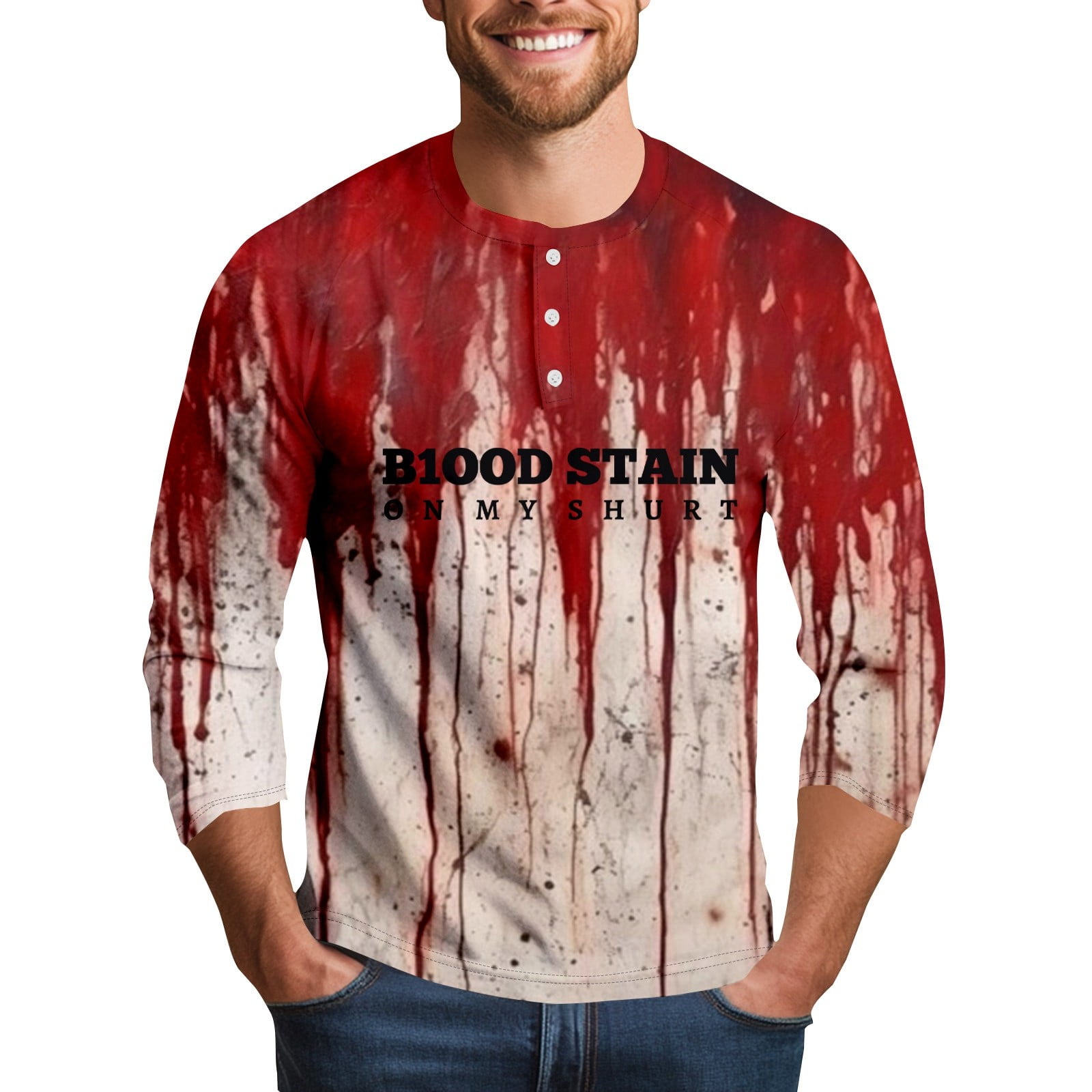 Dwelliawo Halloween Problem Solved Bloody Shirt I'm Fine Blood Button ...