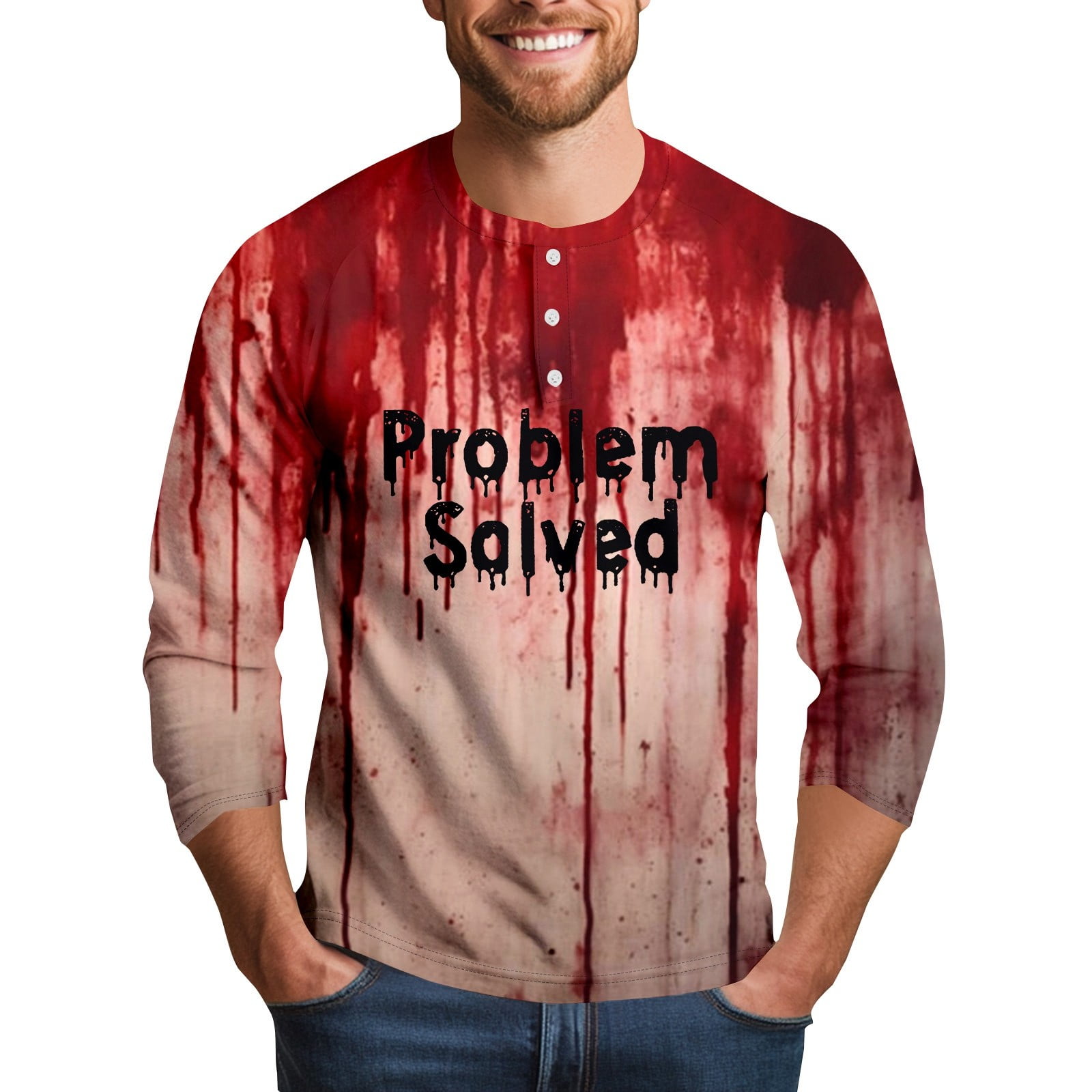 Dwelliawo Halloween Problem Solved Bloody Shirt I'm Fine Bloody Button Down Long Sleeve Shirt ...