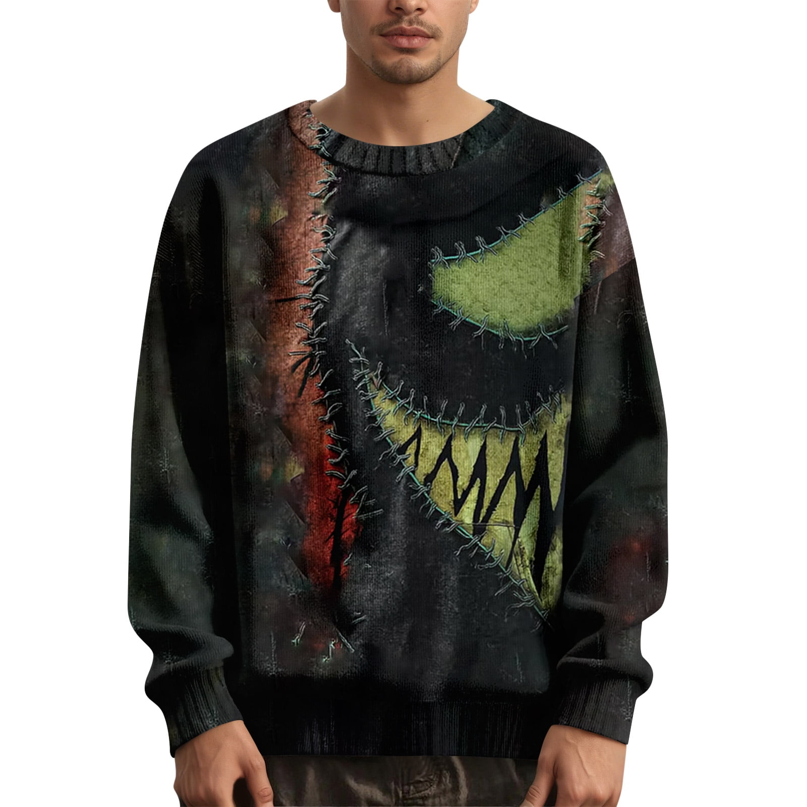 Dwelliawo Halloween Sweater for Men Pumpkin Spooky Face Sweater ...