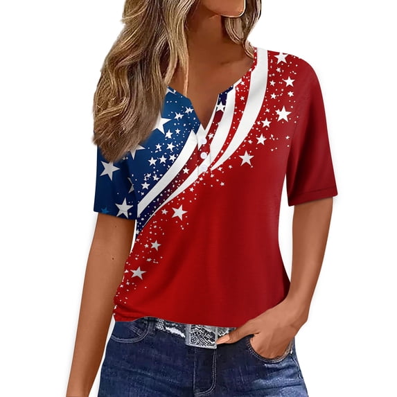 Dwelliawo Independence Day Patriotic Henley Tops for Women American ...
