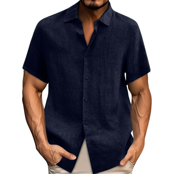 Dwelliawo Linen Shirt Men Casual Fashion Dress Shirt Short Sleeve ...