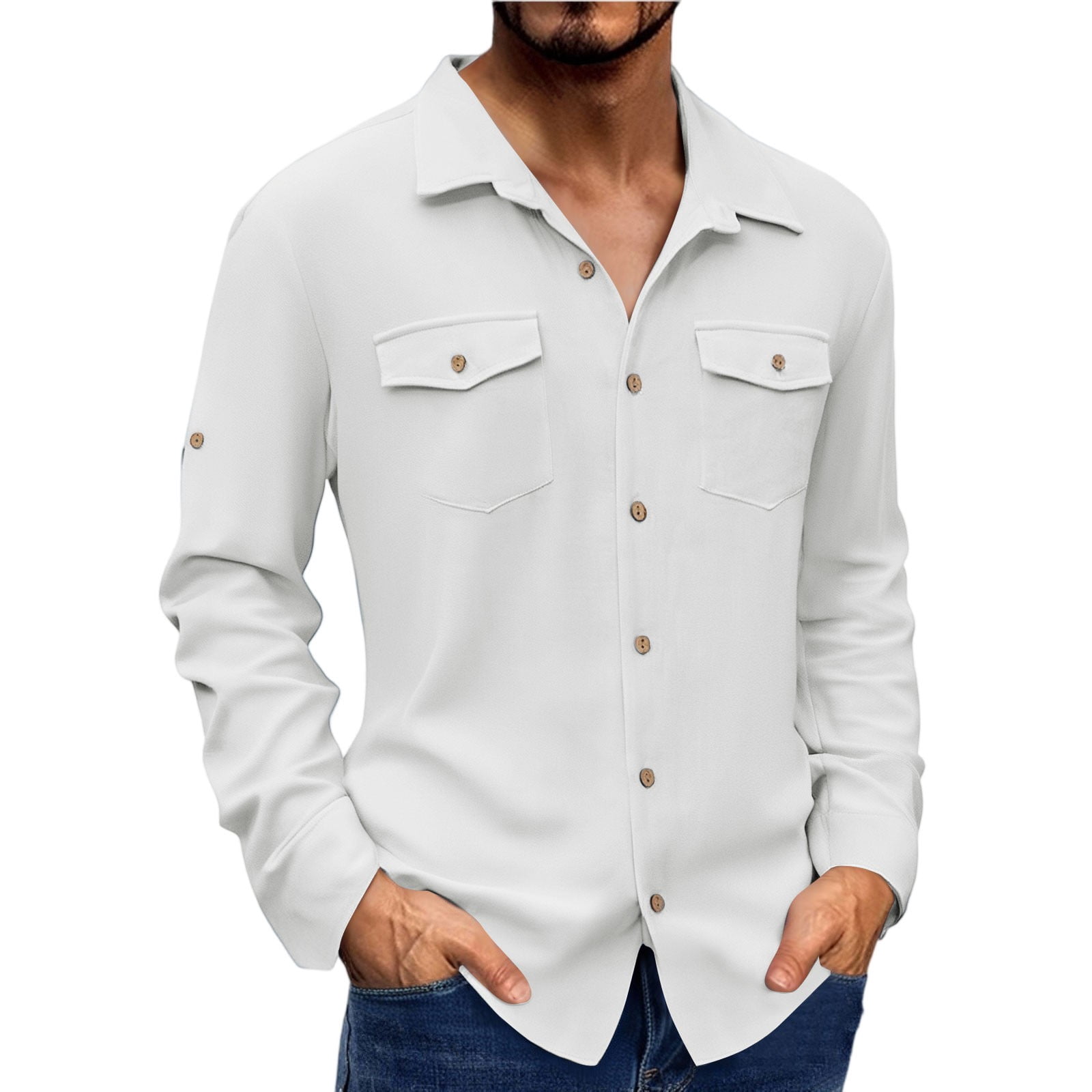 Dwelliawo Linen Shirt Men Lightweight Fashion Dress Shirt Long Sleeve ...