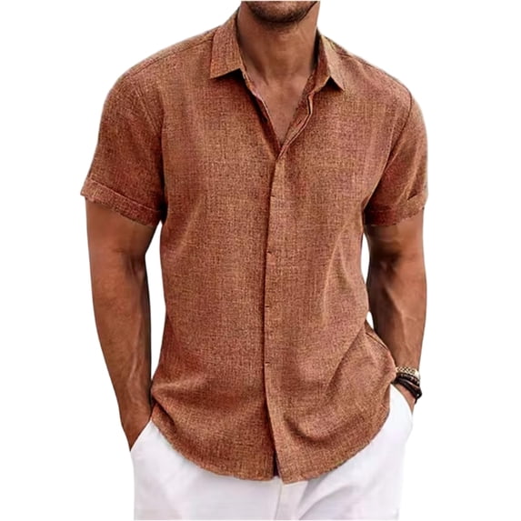 Dwelliawo Linen Shirt for Men Lightweight Fashion Dress Shirt Short ...