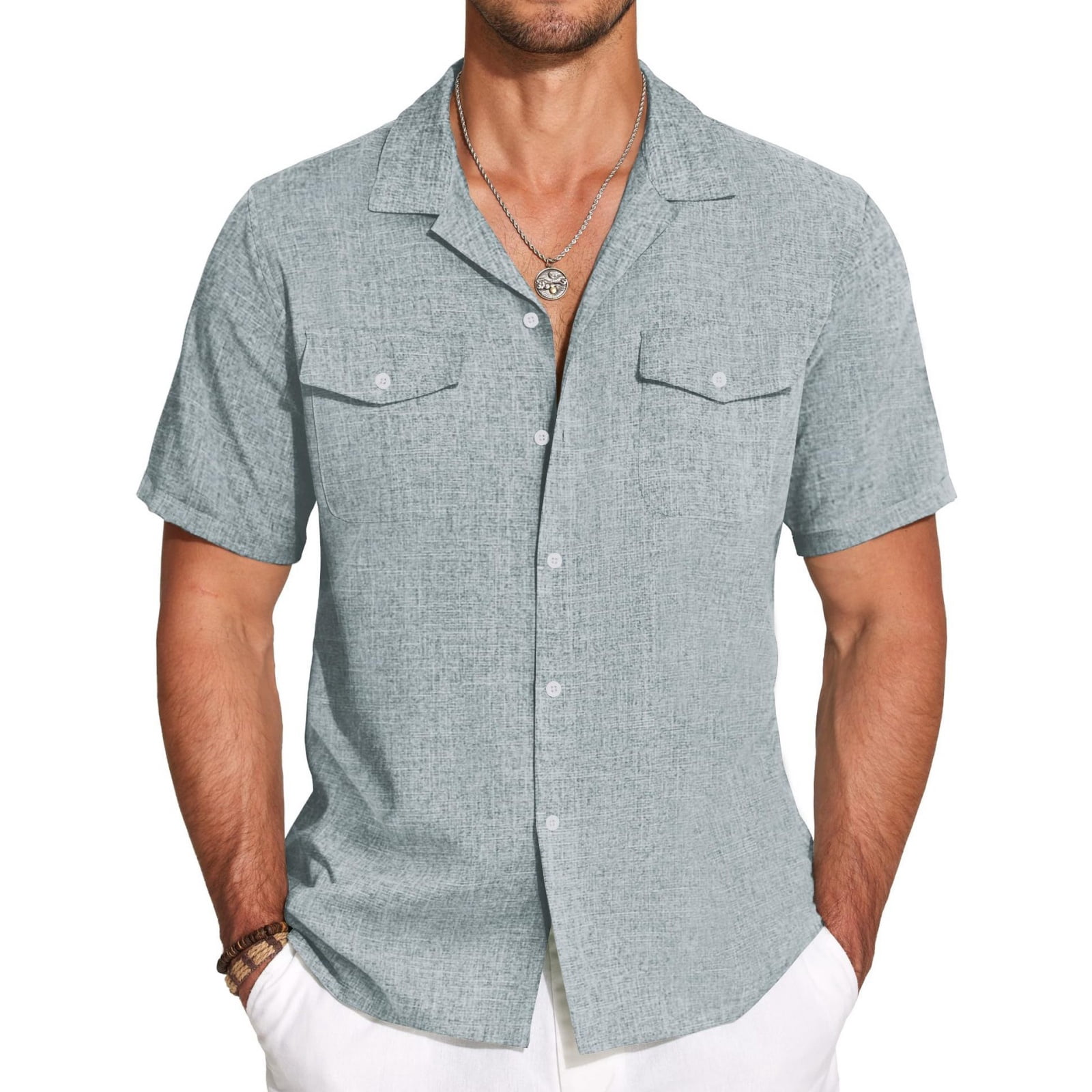 Dwelliawo Linen Shirt for Men Lightweight Fashion Dress Shirt Summer ...