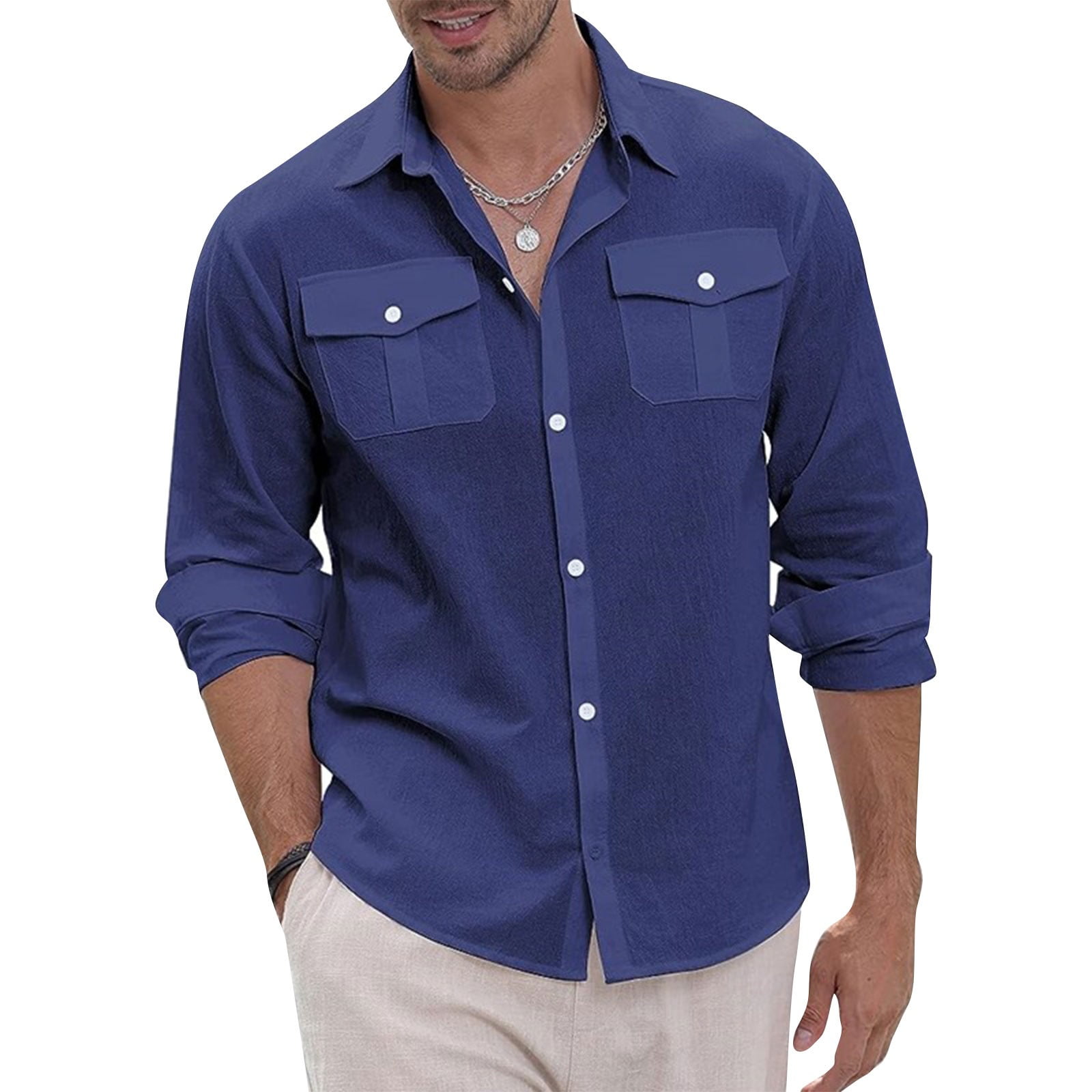 Dwelliawo Linen Shirts for Men Lightweight Fashion Dress Shirt Long ...