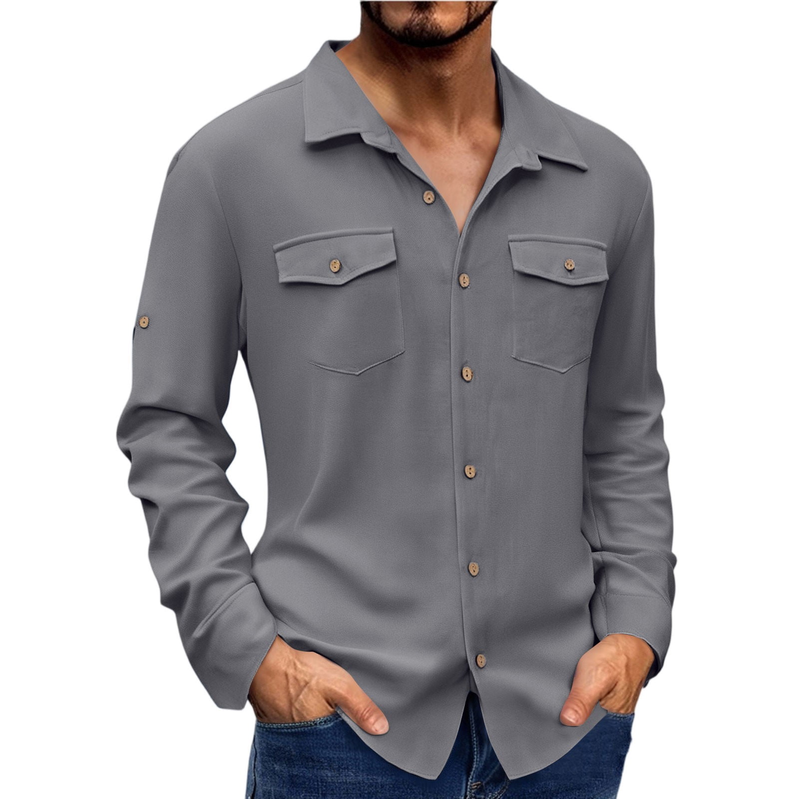 Dwelliawo Linen Shirts for Men Lightweight Fashion Dress Shirts Long ...