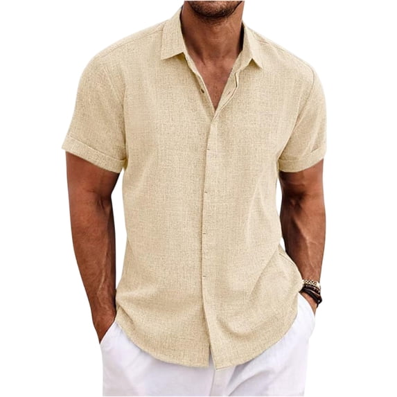 Dwelliawo Linen Shirts for Men Short Sleeve Button Down Shirt ...