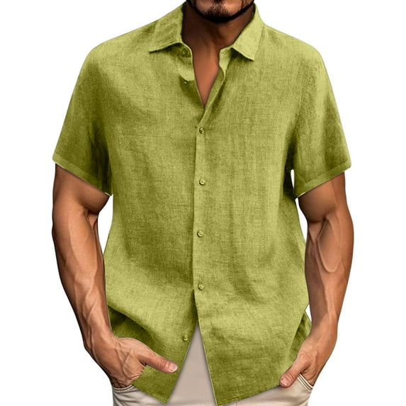 Dwelliawo Linen Shirts for Men Short Sleeve Button Down Shirt ...