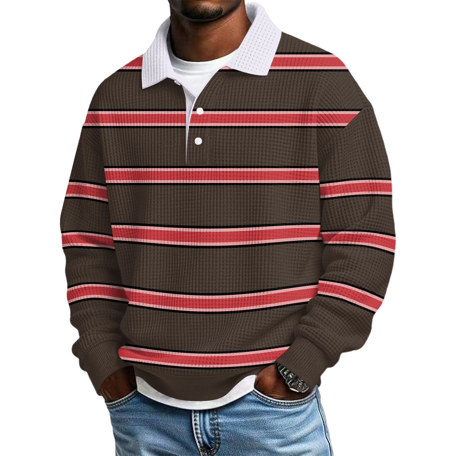 Dwelliawo Long Sleeve Polo Shirts for Men Golf Oversized Henley Shirt ...