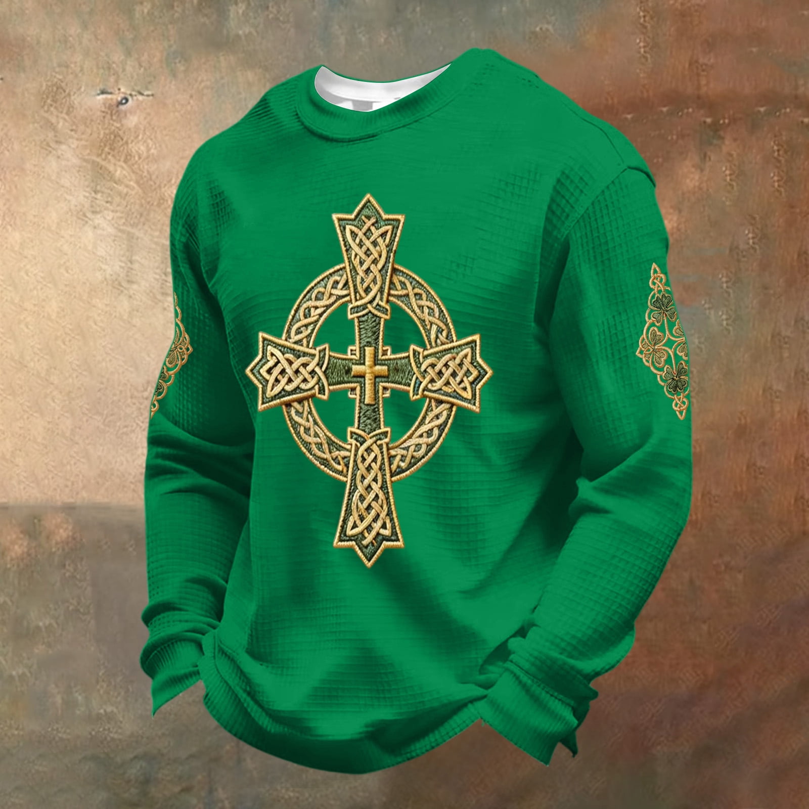 Dwelliawo Long Sleeve T Shirt Men Print Waffle Knit Long Sleeve Tees ...