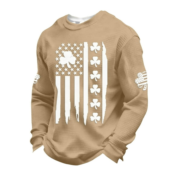 Dwelliawo Long Sleeve T Shirt Men Printed Waffle Knit Long Sleeve Tees ...