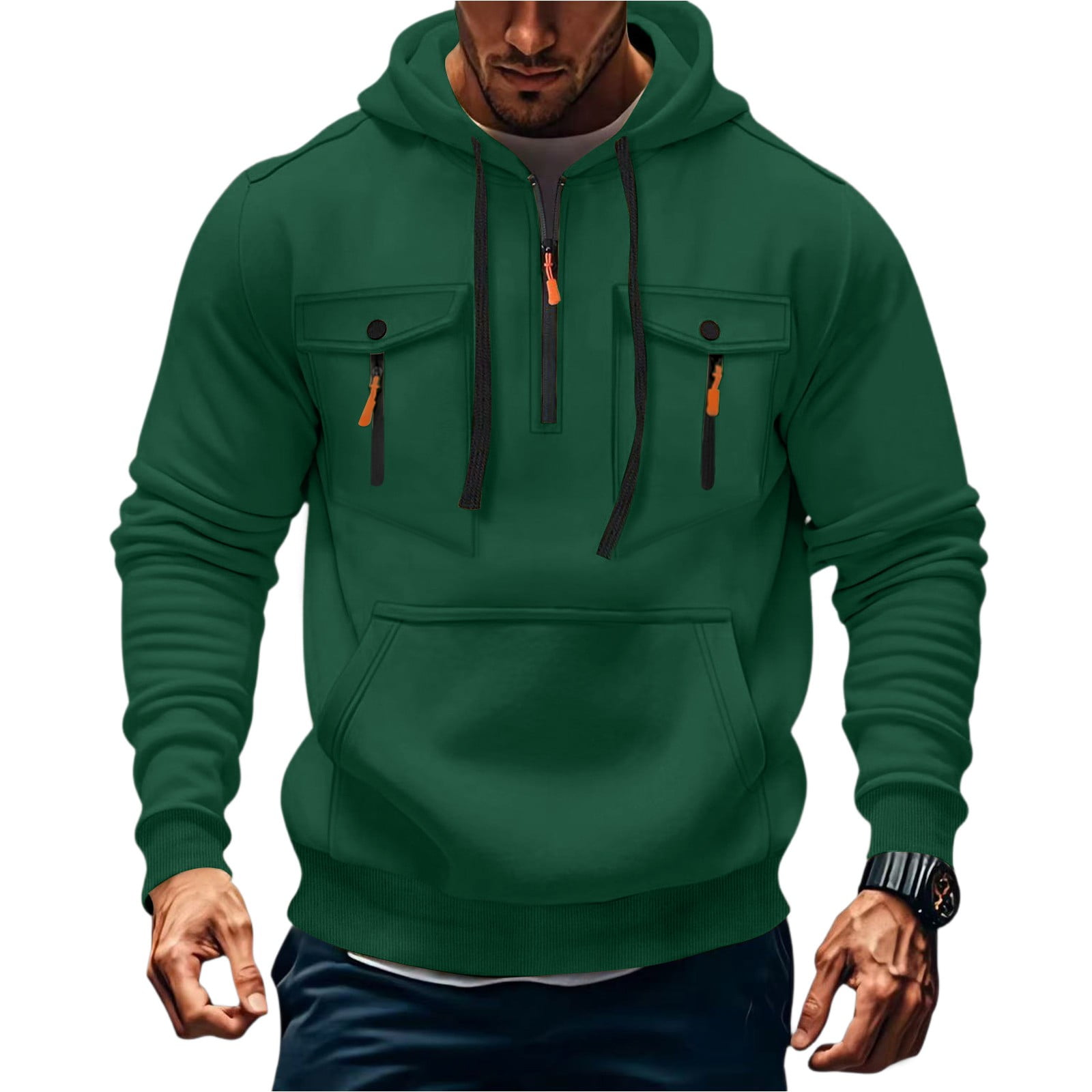 Dwelliawo Men Tactical Hoodies Tactical Sweatshirts 1/4 Zip Cargo ...