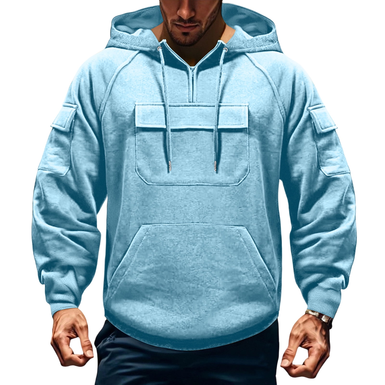 Dwelliawo Men Tactical Hoodies Tactical Sweatshirts Quater Zip Up Cargo ...