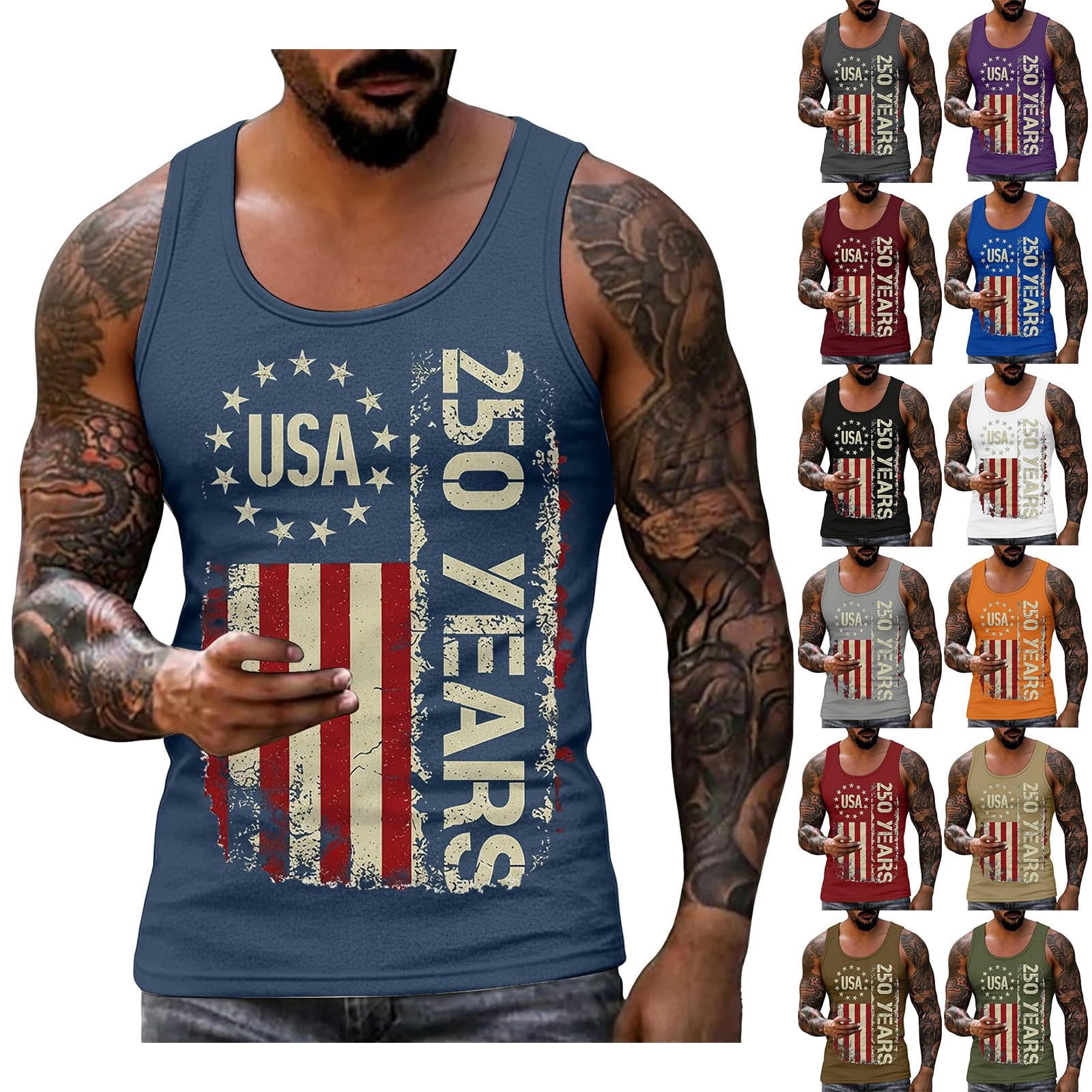 Dwelliawo Men's 250 Years Patriotic Tank Tops 1776-2026 250th ...