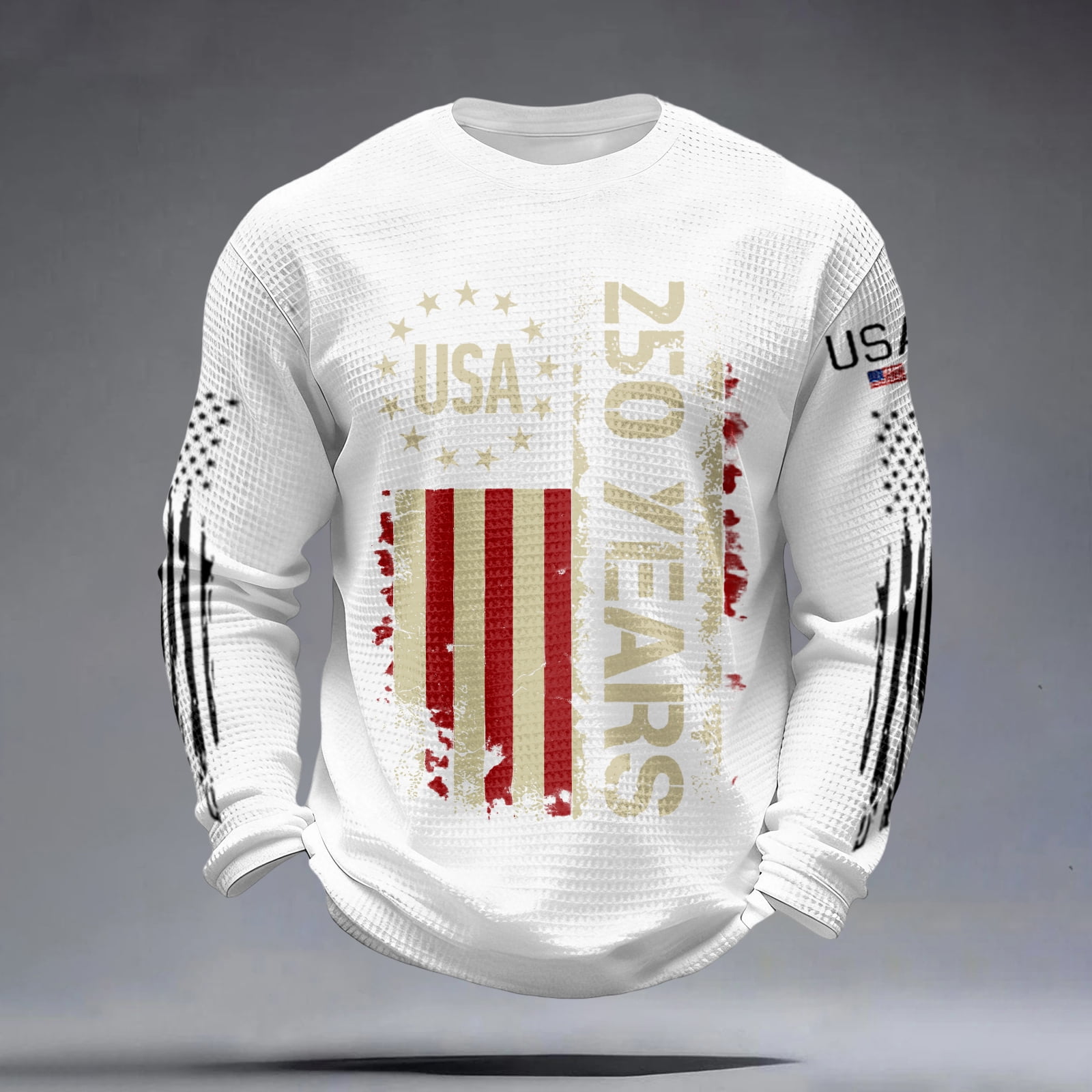 Dwelliawo Men's American Flag Waffle Knit Sweatshirt United States 250 ...