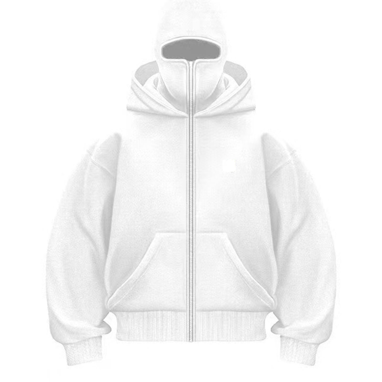 Dwelliawo Men's Balaclava Hoodie Zip Up Hip Hop Double Layered Hoodie ...